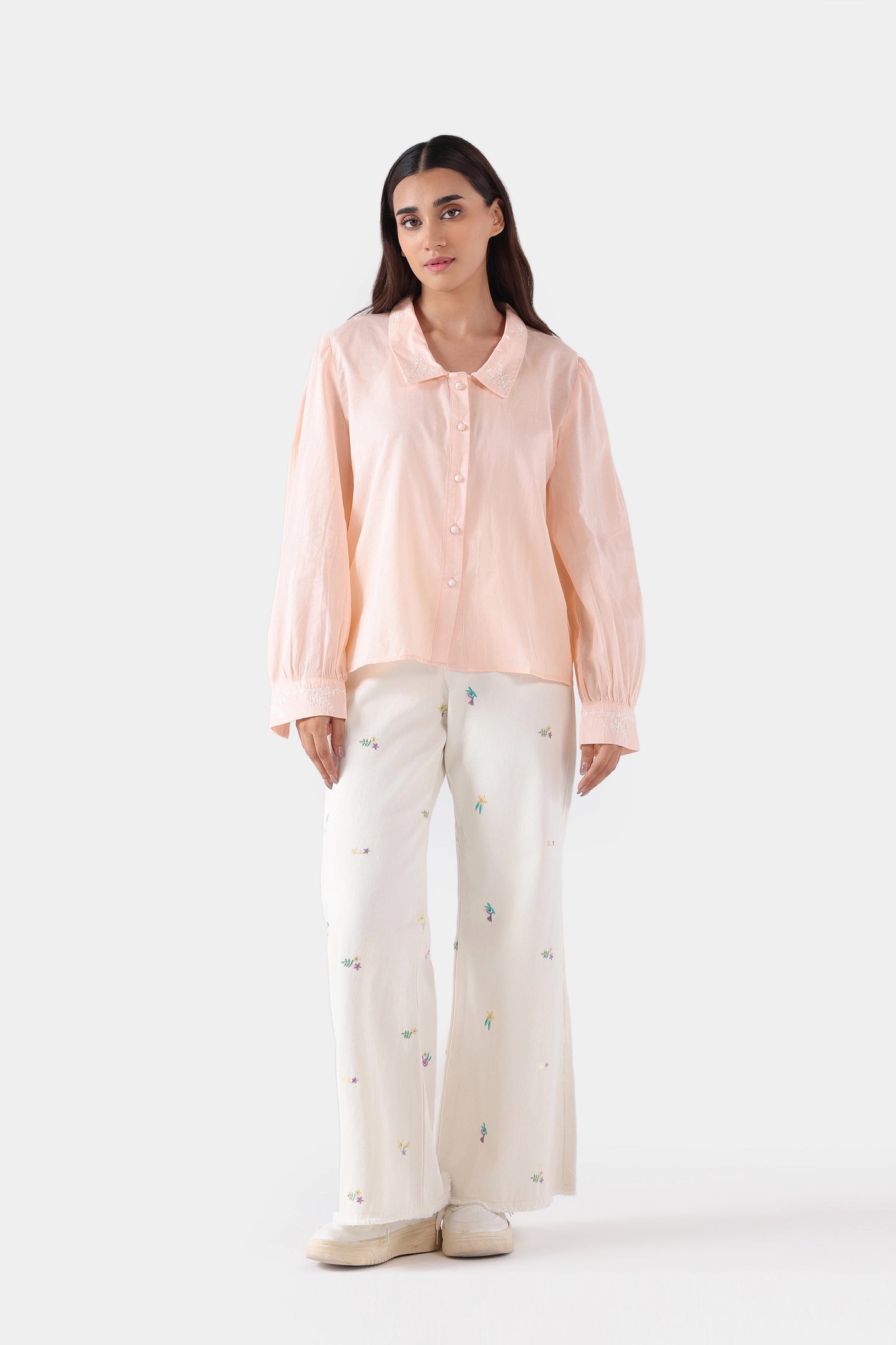 Shop Peach Embroidered Button Down